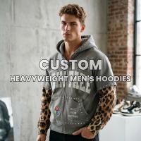 China 2026 Trending Vintage Oversize Heavyweight Men's Hoodies & Sweatshirts | Custom Rhinestone Zip up Leopard Double Layer Long Hoodie for sale