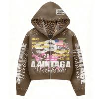 China Custom Vintage Men's Distressed Zip up Heavyweight Hoodie | Rhinestone Leopard Print Oversized Acid Wash Hoodies Men Streetwear for sale