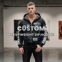 China Custom Vintage Men's Distressed Zip up Heavyweight Hoodie | Rhinestone Leopard Print Oversized Acid Wash Hoodies Men Streetwear for sale