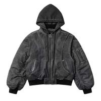 China Mingarment Custom Streetwear Hooded Bomber Jacket | Acid Wash Vintage Black Hooded Bomber Jacket for Men | OEM/ODM Streetwear Factory for sale