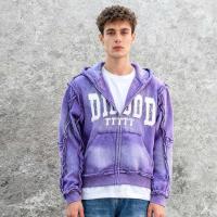 China distressed hoodie, rhinestone zip-up, vintage washed streetwear, men's oversized hoodie, grunge y2k hoodie for sale