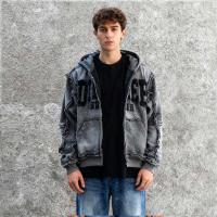 China distressed hoodie, rhinestone zip-up, vintage washed streetwear, men's oversized hoodie, grunge y2k hoodie for sale