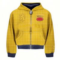 China Men’s Vintage Blue Plaid Zip-Up Hoodie | Gold Lion Crest Embroidery & Patches | Oversized Streetwear Style for sale