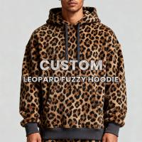 China Men’s Oversized Leopard Print Fuzzy Hoodie | Cozy Plush Pullover with Kangaroo Pocket | Streetwear Style for sale