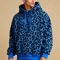 China Men’s Oversized Leopard Print Fuzzy Hoodie | Cozy Plush Pullover with Kangaroo Pocket | Streetwear Style for sale