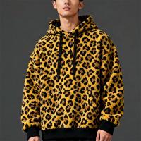China Men’s Oversized Leopard Print Fuzzy Hoodie | Cozy Plush Pullover with Kangaroo Pocket | Streetwear Style for sale