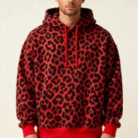 China Men’s Oversized Leopard Print Fuzzy Hoodie | Cozy Plush Pullover with Kangaroo Pocket | Streetwear Style for sale