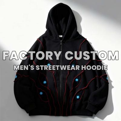 China Mingarment Custom Eye Embroidery Zip Up Hoodie | Men's Acid Wash Streetwear Oversized Hoodie, OEM/ODM Dark Gothic Graphic Sweatshirt for sale