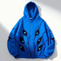 China Mingarment Custom Eye Embroidery Zip Up Hoodie | Men's Acid Wash Streetwear Oversized Hoodie, OEM/ODM Dark Gothic Graphic Sweatshirt for sale