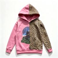 China Men’s Split Design Hoodie | Pink & Leopard Print | Black Cat Graphic Oversized Streetwear Pullover for sale