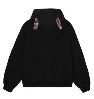 China Men’s Heather Grey Zip-Up Hoodie | Leopard Print Cat Ear Hood Design | NC CN Mixed Fabric Letter Embroidery Oversized Streetwear for sale