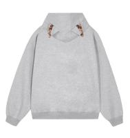 China Men’s Heather Grey Zip-Up Hoodie | Leopard Print Cat Ear Hood Design | NC CN Mixed Fabric Letter Embroidery Oversized Streetwear for sale