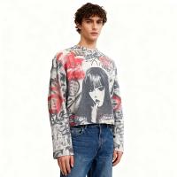 China Men’s Cropped Long Sleeve Tee | Abstract Multicolor Paint Brush Print | Large 00 Number Patch Vintage Streetwear Top for sale