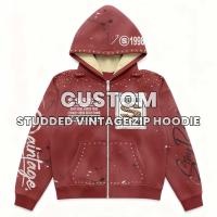 China Mingarment Vintage Graffiti Zip Up Hoodie | Men's Old School Streetwear Splatter Print Rivet Patchwork Oversized Sweatshirt OEM ODM Custom for sale