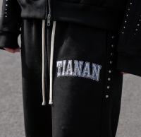 China Hot Supplier Custom High Quality Men's Acid Wash Zipper Print Blank Flare Tracksuit Hoodie Sweatpants Terry Fabric Hoodie Set for sale