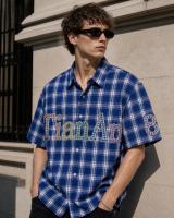 China Hot Supplier Tianan Custom Men's Plaid Print Polo Shirt Rhinestone Street Casual Vacation Short Sleeve T Shirt Shirt for Men for sale
