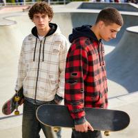China Garment Custom Men's Oversized Distressed Plaid Zip up Hoodie Acid Wash Checkered Streetwear  Y2K Hip Hop  Hoodies Plaid Jacket for sale
