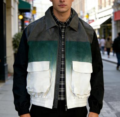 China Apparel Manufacturer Custom High Quality Men's Vintage Washed Gradient Zip up Bomber Jacket Streetwear Oversized Casual Coat for sale