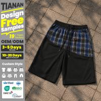 China Tianan Men's Apparel Supplier Custom Summer Casual Shorts Patchwork Plaid Print Drawstring Quick Dry Baggy Sports Shorts for sale