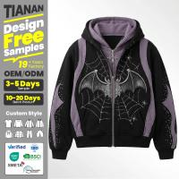 China Tianan Manufacturer Custom Men's Rhinestone Hoodie Embroidered Patch Applique Double Layer Hoodie for Men Y2K Oversized for sale