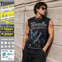 China Tianan High Quality Custom Men's Tank Top Studded Rhinestone Vintage Acid Wash DTG Print Gym Wear Sports Tank Top Men for sale