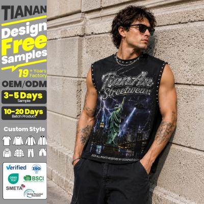 China Tianan High Quality Custom Men's Tank Top Studded Rhinestone Vintage Acid Wash DTG Print Gym Wear Sports Tank Top Men for sale