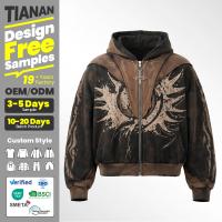 China Tianan Hoodies Men High Quality Custom logo Acid Wash Patchwork Printed Double Layer Distressed Vintage Street Hoodie Cotton for sale