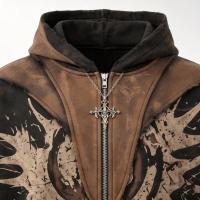 China Tianan Hoodies Men High Quality Custom logo Acid Wash Patchwork Printed Double Layer Distressed Vintage Street Hoodie Cotton for sale