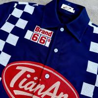 China Premium Oversized Men Checkerboard Racing Shirt Custom Embroidered Button Down Streetwear Y2K Casual Short Sleeve Top for Men for sale