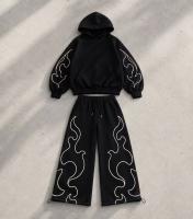 China Clothing Manufacturer Custom Unisex Tracksuit Set Oversize Heavyweight Reflective Fashion Line Pattern Street Sports Tracksuit for sale