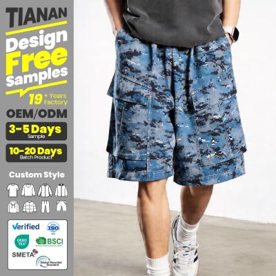 China Tianan Hot Supplier Custom Men's Cargo Shorts Multi-Pocket Camo All Over Print Drawstring Summer Shorts for Men High Quality for sale