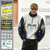 China Tianan Custom High Quality Hoodies Men Streetwear Cotton Embroidered Quarter Zip Pullover Patchwork Sweatshirt Oversize for sale
