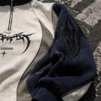 China Tianan Custom High Quality Hoodies Men Streetwear Cotton Embroidered Quarter Zip Pullover Patchwork Sweatshirt Oversize for sale