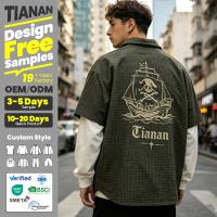 China Tianan Custom Design High Quality Shirts for Men Embroidered Logo Pattern Double-layer Plaid Shirt Men Casual Loose Fit for sale