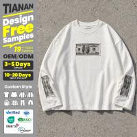 China Custom 100% Cotton Men T Shirt Cropped Cut Long Sleeve Patch Embroidered Distressed Graphic Casual Tee Sweatshirt Manufacturer for sale
