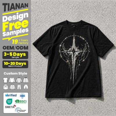 China Tianan Hot Supplier Custom Summer Vintage Tee High Quality Oversize Rhinestone Streetwear Heavyweight Printed t Shirt for Men for sale