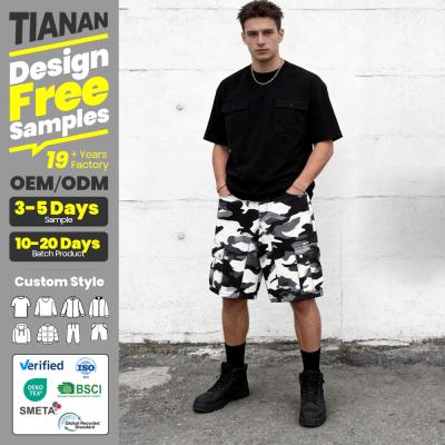 China TIANAN Manufacturer Men's Loose Camo Jeans Custom Multi-Pocket Street Camo All-Over Print Men's Denim Shorts for sale