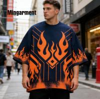 China Custom Men Luxury Oversized Flame Print Graphic Tee Y2K Streetwear Drop Shoulder Cotton T-Shirt Hip Hop Casual Short Sleeve Top for sale