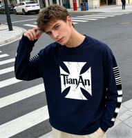 China TianAn Custom 100% Cotton Streetwear Men's Gothic Print Oversized Long Sleeve Crew Neck Dropped Shoulders Tee Casual Shirt for sale