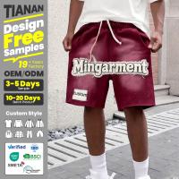China TIANAN OEM Custom Men's Streetwear Shorts Acid Wash Patchwork Embroidery Rhinestone Drawstring Loose Cotton Athletic Shorts for sale