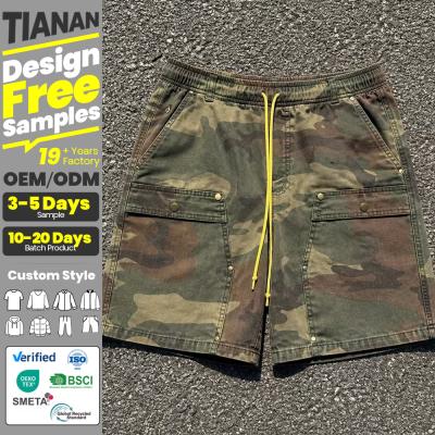 China TianAn OEM Custom Men Camo Cargo Shorts Men Streetwear Drawstring Utility Shorts Vintage Washed Workwear Shorts Manufacturer for sale