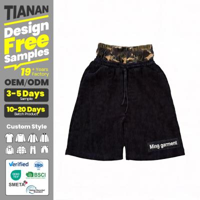 China Tianan Custom Cotton Double Waist Men's Shorts Vintage Camo Embroidered logo Drawstring Elastic Waist Oversize Shorts for Men for sale