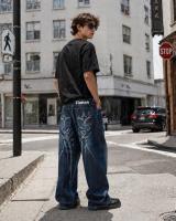 China Tianan Hot Supplier Custom Men Tears Jeans Baggy Rhinestone Print Streetwear High Quality Straight Leg Denim Style Men's Jeans for sale