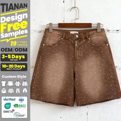 China Tianan Hot Supplier High Street Men Jeans Shorts Custom High Quality Stone Wash Rhinestone Distressed Boxy Vintage Jeans Men for sale
