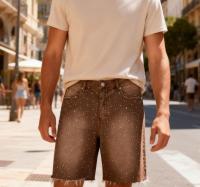 China Tianan Hot Supplier High Street Men Jeans Shorts Custom High Quality Stone Wash Rhinestone Distressed Boxy Vintage Jeans Men for sale