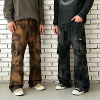 China Apparel Wholesale Vintage Camo Loose Plus Size Men's Jeans New High Street Pocket Casual Slim Fit Jeans Low Price Custom Denim for sale