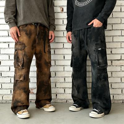 China Apparel Wholesale Vintage Camo Loose Plus Size Men's Jeans New High Street Pocket Casual Slim Fit Jeans Low Price Custom Denim for sale