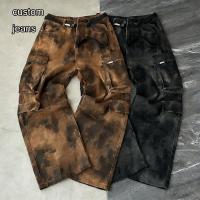 China Apparel Wholesale Vintage Camo Loose Plus Size Men's Jeans New High Street Pocket Casual Slim Fit Jeans Low Price Custom Denim for sale