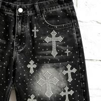 China Hot Supplier Tianan New Arrival High Waist Casual Print Rhinestone Diamond Studded Embroidery Bermuda Cargo Denim Shorts for Men for sale