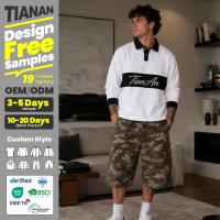 China Custom Brand Men's 2 Piece Outfit Color Block Long Sleeve Polo Shirt Camo Cargo Shorts Oversized Streetwear Casual Tracksuit Set for sale